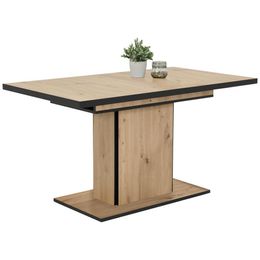 CARRYHOME Esstisch, Schwarz, Eiche Artisan, Holzwerkstoff, rechteckig, S&auml;ule, Bodenplatte, 80x76x120-160 cm, ausziehbar, Variantenauswahl, Esszimmer, Tische, Esstische, Esstische ausziehbar