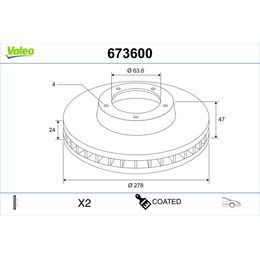 Valeo Bremsscheibe 673600 Vorderachse bel&uuml;ftet 278mm 24mm f&uuml;r Ford AC