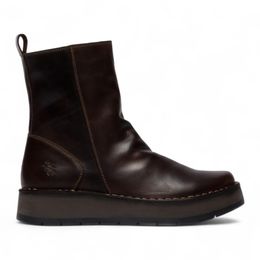 Fly London Damen Dunkelbraun RENO053FLY Bequeme Ankle Boots aus Leder mit Rei&szlig;verschluss und Plateau