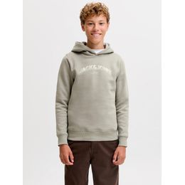 Jack & Jones Kinder Kapuzensweatshirt "JJAVERY SWEAT HOOD JNR", beige, Gr. 164, JACK & JONES JUNIOR, bedruckt, angeraute Sweatware, Obermaterial: 60% Baumwolle,
