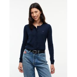 Tommy Jeans Damen Strickjacke "TJW ESSENTIAL CREW NECK CARDIGAN", blau, Gr. S, unifarben, Strick, Obermaterial: 100% Baumwolle, Strickjacken,