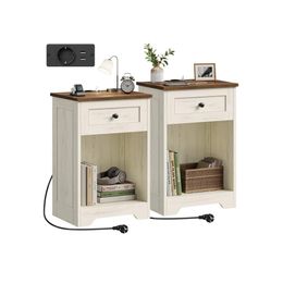 VASAGLE 2er-Set: Nachttisch Siren in Wolkenwei&szlig;-Erdbraun - (B)40 x (H)59 x (T)30 cm | Gr.: onesize