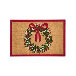 Beliani Fu&szlig;matte BULUSAN in Naturfarben/Rot/Gr&uuml;n - (W) 60 x (L) 90 cm | Gr.: onesize