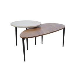 home24 Couchtisch CONDIS 2-teilig in Akazie / Marmor Wei&szlig; / Schwarz | Gr.: onesize