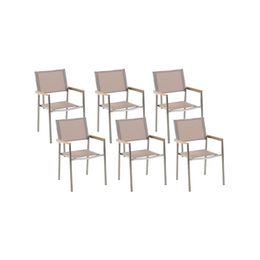 Beliani 6er-Set Gartenstuhl GROSSETO in Beige/Silber/Braun | Gr.: onesize