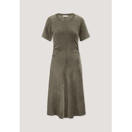 hessnatur Samt-Jerseykleid kniebedeckend Slim aus TENCEL Modal mit Bio-Baumwolle in silbergr&uuml;n | Gr.: 42