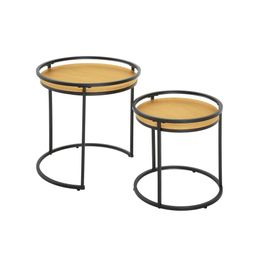 home24 Beistelltisch-Set JAMAESON 2-teilig rund in Eiche Dekor / Schwarz | Gr.: onesize