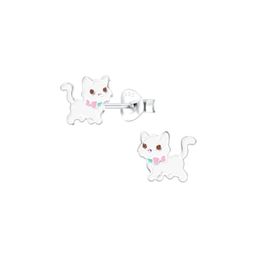 Alexander York Ohrringe - Ohrstecker KATZE wei&szlig; - stehend in 925 Silber - 2-tlg. | Gr.: onesize