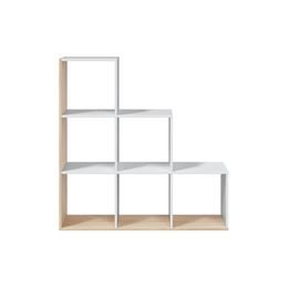 CALICOSY B&uuml;cherregal Treppe 6 F&auml;cher Step in Wei&szlig; - (W) 108 x (H) 110 x (L) 28 cm | Gr.: onesize