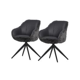 home24 Drehbarer Armlehnenstuhl KAVOA 2er-Set in Anthrazit | Gr.: onesize