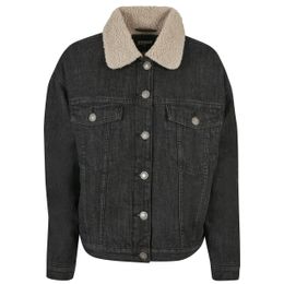 Urban Classics Damen Jeansjacke "Urban Classics Damen Ladies Oversized Sherpa Denim Jacket", schwarz, Gr. L, unifarben, 100% Baumwolle, Jacken