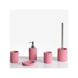 Beliani 5-tlg Badezimmer-Zubeh&ouml;r CAMANA in Rosa/Silber | Gr.: onesize