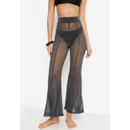 LSCN BY LASCANA Damen Schlupfhose, silber, Gr. 42, leicht gl&auml;nzend, leicht transparent, unifarben, Mesh, Obermaterial: 89% Polyamid, 11%