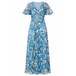 Adrianna Papell Langes Abendkleid Foil Crinkle Gown in Blue Multi | Gr.: 42