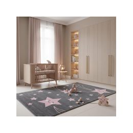 KADIMA DESIGN Kinderteppich Waschbar Sterne TASNA Strapazierf&auml;hig OEKO-TEX in Pink | Gr.: 160cm-rund