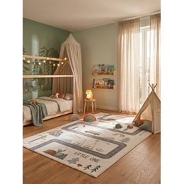 KADIMA DESIGN Kinderteppich Dinosaurier Waschbar Rutschfest Spielteppich in Creme | Gr.: rund: 120 cm &Oslash;