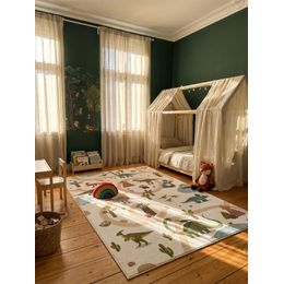KADIMA DESIGN Kinderteppich Dinosaurier-Landschaft Waschbar TINO OEKO-TEX in Creme | Gr.: rund: 120 cm &Oslash;