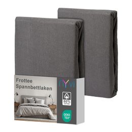 NYVI Spannbettlaken DreamScience Frottee - Warm und Kuschelig, hohe Feuchtigkeitsaufnahme, schnell trocknend - Frottier Spannbetttuch Bettlaken Farbe:grau;Gr&ouml;&szlig;e:180 - 200x220 + 40 cm Boxspringbett (2er Pack)