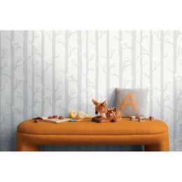 Livingwalls living walls Vliestapete &raquo;Kids Studio Wald &ndash; Baum Vliestapete f&uuml;r Kinder&laquo; Wald grafisch leicht gl&auml;nzend glatt Stilisiertes Waldmotiv mit B&auml;umen, 