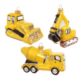 Weihnachtsbaumkugel &raquo;Baumschmuck Baustellenfahrzeuge-Set gelb 9/12cm&laquo; Dekoriert mit Liebe zum Detail Glas 12cm