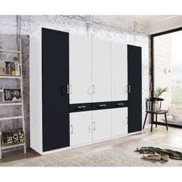 Priess Kleiderschrank wahlweise mit Kranzbeleuchtung schwarz Holzwerkstoff B/H/T: 230cm x 193cm x 55cm, Schubladen: 3 Stk. ohne Kranzbeleuchtung