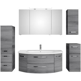 Badm&ouml;bel-Set &raquo;Serie 4010 5-teilig Keramik-Waschtisch mit LED-Spiegelschrank&laquo; Set grau Holzwerkstoff B/H/T: 180,5cmcm x 200cmcm x 48cmcm