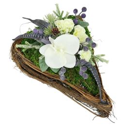 OTTO home Kunstblume &raquo;Kunstblumen-Gesteck 'Orchidee' im Pflanz-Herz&laquo; Dekoratives Herzgesteck mit wei&szlig;er Orchidee und Kunstgr&uuml;n B/H/L: 29cm x 15cm x 