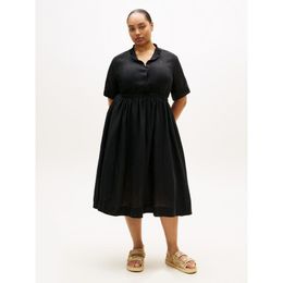 Tommy Hilfiger Curve Damen Midikleid &raquo;CRV LINEN MIDI SHIRT DRESS SS&laquo; in gro&szlig;en Gr&ouml;&szlig;en, Taille mit Bindeband schwarz 52, N-Gr