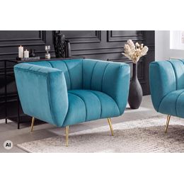 Retro Sessel NOBLESSE 105cm petrol Samt mit Ziersteppung und Federkern Riess-Ambiente