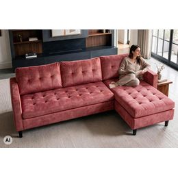 Ecksofa STOCKHOLM 220cm altrosa Samtstoff Federkern 3-Sitzer-Sofa Riess-Ambiente Wohnzimmer Modern Retro Skandinavisch
