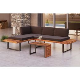 Ambia Garden Loungegarnitur, Grau, Holz, Metall, Akazie, massiv, F&uuml;llung: Polyester,Komfortschaum, L-Form, einzeln stellbar, 253x175 cm, UV-best&auml;ndig, Loungem&ouml;bel, Gartenlounge-Sets