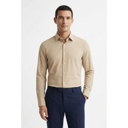 BOSS Herren Langarmhemd "HANK", beige, Gr. 46, unifarben, Jersey, Obermaterial: 76% Polyamid, 24% Elasthan, Hemden, Kentkragen,