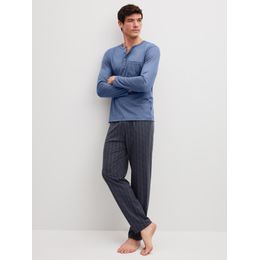 Calida Herren Schlafanzug "Relax Imprint 1", Gr. S, blau, Single Jersey, Obermaterial: 100% Baumwolle, Homewear-Sets, mit aufgesetzer Brusttasche