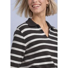 Street One Damen Poloshirt, schwarz-wei&szlig;, Gr. 46, gestreift, Jersey, Obermaterial: 60% Polyester, 40% Baumwolle, Shirts, mit Streifenmuster
