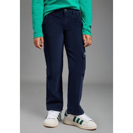 Scout M&auml;dchen Cordhose "Cordhose mit Cargotasche - NEU von Scout", blau, Basic, Gr. 110, Cord, Obermaterial: 98% Baumwolle, 2% Elasthan, Hosen,