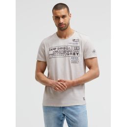 CAMP DAVID Herren Rundhalsshirt, beige, Gr. XL, Single Jersey, Material: 75% Baumwolle, 25% Polyester, Shirts, mit Stickerei
