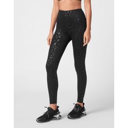 Plein Sport Damen Leggings "Leopard", schwarz, Gr. XL, Obermaterial: 75% Polyamid, 25% Elasthan, Hosen