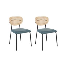 Beliani 2er-Set Esszimmerstuhl MAYETTA in Naturfarben/Blau/Schwarz | Gr.: onesize