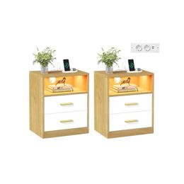 VASAGLE 2er-Set: Nachttisch Custos in Gelb und Wei&szlig; - (B)40.1 x (H)50.2 x (T)30 cm | Gr.: onesize