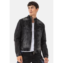 Cipo & Baxx CIPO & BAXX Herren Bikerjacke "CJ299", schwarz, Gr. XL, unifarben, Stoff, 100% Baumwolle, Jacken, Cooler Used-Look f&uuml;r einen authentischen