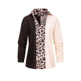 CLOUD 5IVE Damen T-Shirt "CLOUD 5IVE Colorblock Bluse mit Leo Print Streifen", braun, Gr. XS, 95% Polyester, 5% Elasthan, Shirts