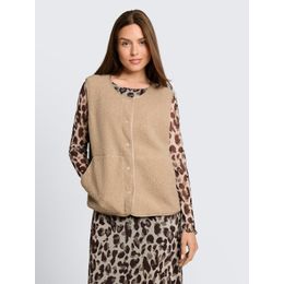 Tom Tailor Damen Fleeceweste "Boxy", beige, Gr. M, unifarben, Fleece, Obermaterial: 100% Polyester, Westen, mit Rei&szlig;verschluss