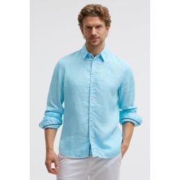 Gaastra Herren Langarmhemd, blau, Gr. M, bestickt, Web, Material: 100% Leinen, Hemden, mit Kentkragen