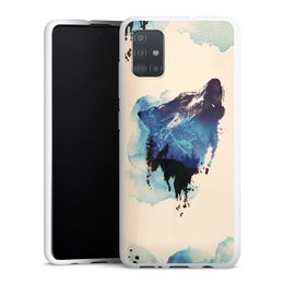 DeinDesign Galaxy A51 Handy Silikon H&uuml;lle Case wei&szlig; Handyh&uuml;lle Graphic Wolf Illusion Silikon Case