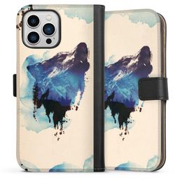 DeinDesign iPhone 13 Pro Max Handy Klapph&uuml;lle Handyh&uuml;lle aus Kunst Leder schwarz Flip Case Graphic Wolf Illusion Sideflip mit langer Lasche