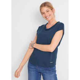 bonprix Damen T-Shirt, blau, Gr. 56, Obermaterial: 100% Baumwolle, Shirts, bequeme Passform, aus Baumwolle, mit Fl&uuml;gel&auml;rmeln, Kurzarm-Design