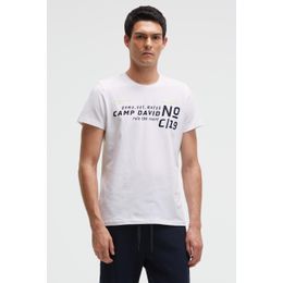CAMP DAVID Herren Rundhalsshirtwei&szlig;, Gr. M, bedruckt, Single Jersey, Material: 95% Baumwolle, 5% Elasthan, Shirts, mit reflektierenden Details