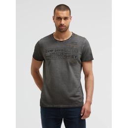 CAMP DAVID Herren Rundhalsshirt, grau, Gr. XL, Single Jersey, Material: 75% Baumwolle, 25% Polyester, Shirts, mit offener Kante am Ausschnitt