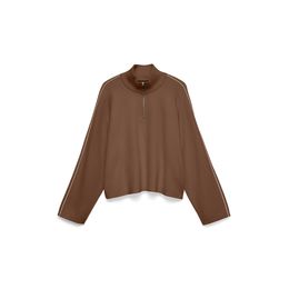 V&eacute;ro Moda VERO MODA Damen Strickpullover "VMSABA LS HIGHNECK ZIPPER PULLOVER NOOS"cocoa braun detail:birch, Gr. XS, unifarben mit Farbeinsatz, Strick,