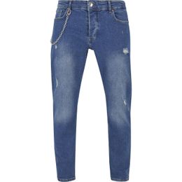 2Y Premium Herren Bequeme Jeans "2Y Premium Herren 2Y Destroyed Tapered Denim", blau, Gr. 29, unifarben, 97% Baumwolle, 3% Elasthan, Jeans